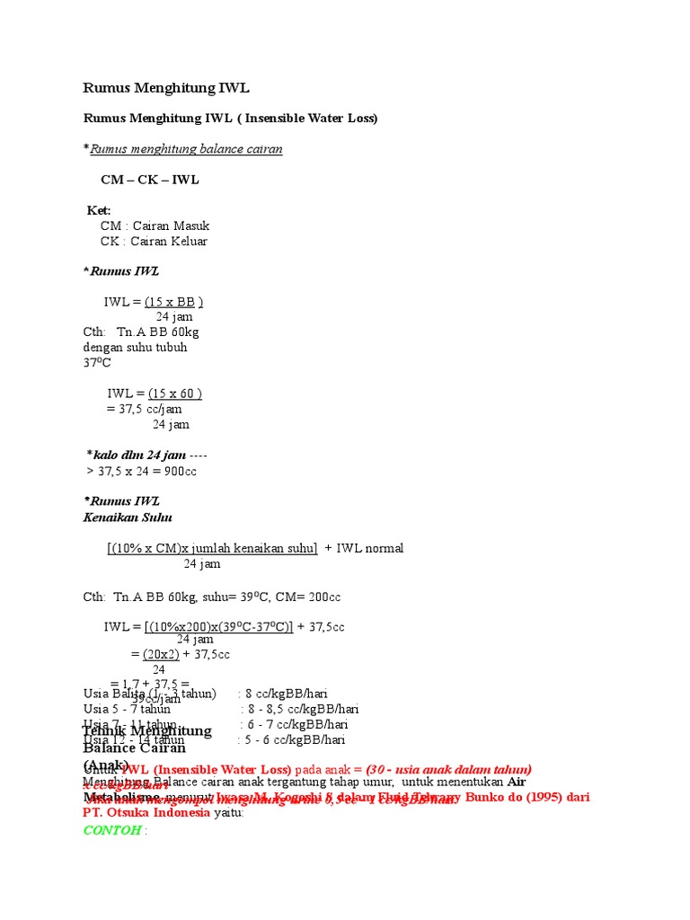 Rumus Menghitung Iwl Rumus Menghitung Iwl Insensible Water Loss Rumus ...