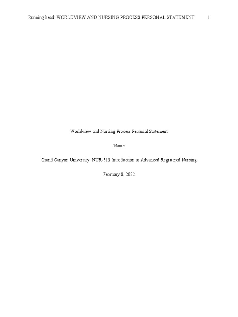 Worldview and Nursing Process Personal Statement | PDF | Nursing | Health Care
