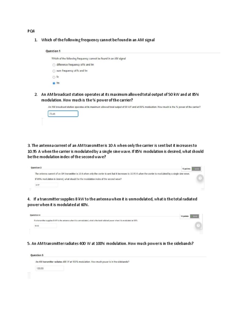 AM/FM Modulation Practice Quiz | PDF | Frequency Modulation | Modulation