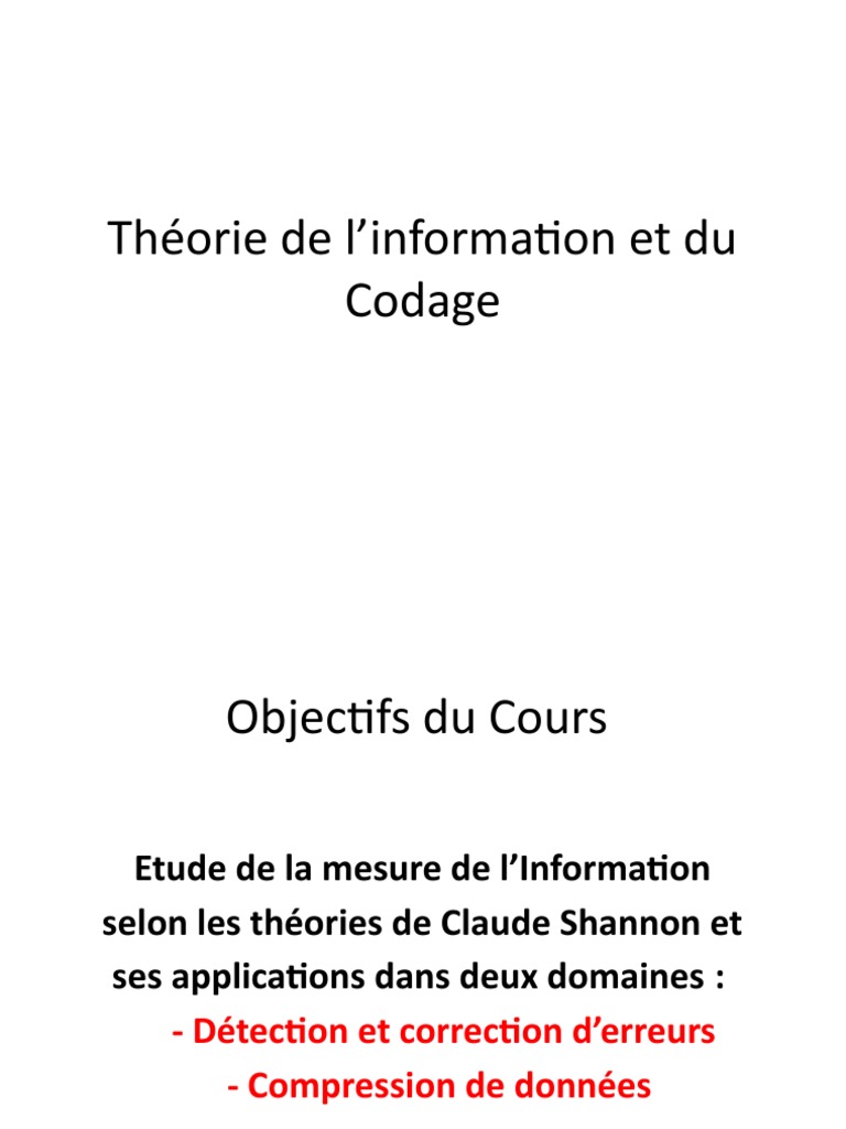 Théorie de L - Information Et Du Codage - Chapitre 1 | PDF ...