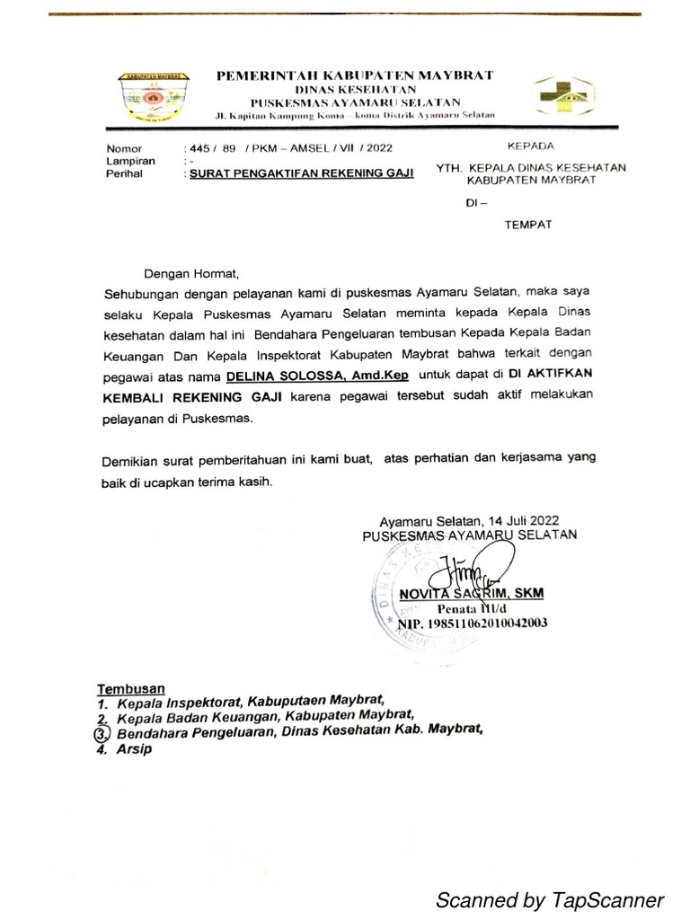 Surat Pengaktifan Rekening Gaji | PDF