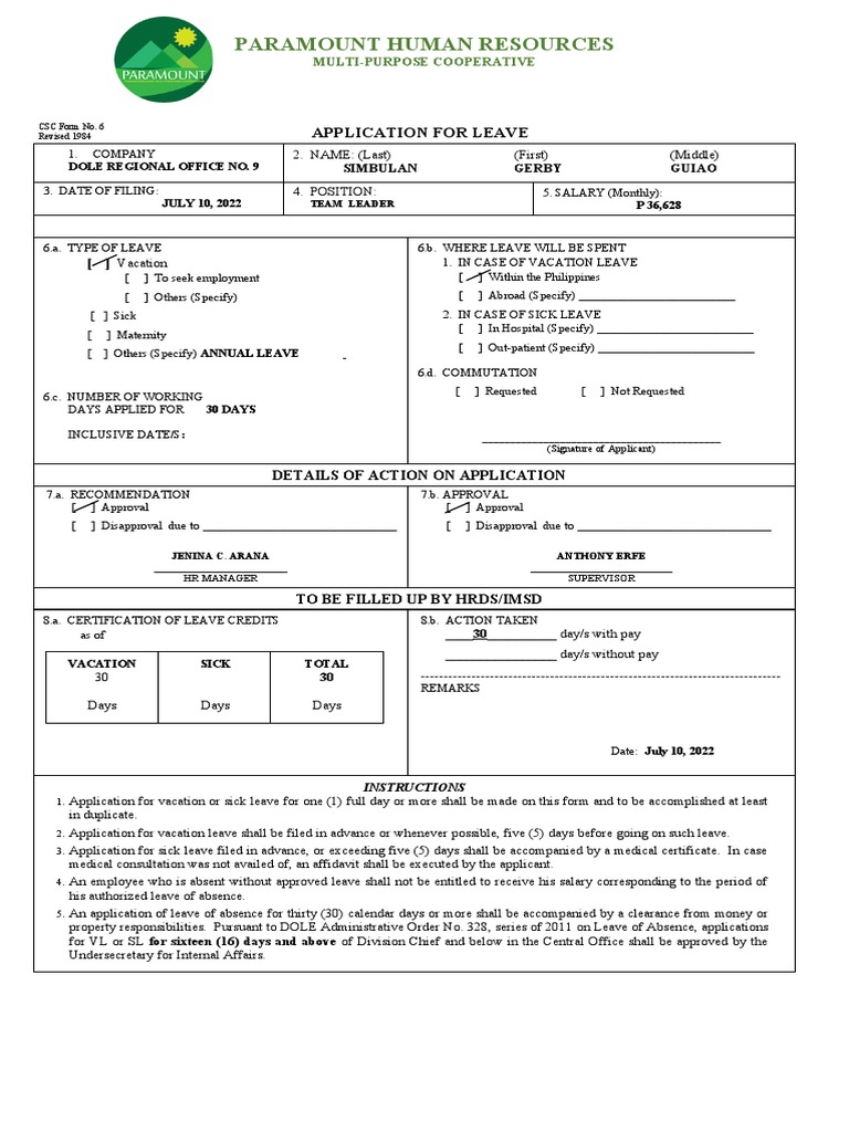 leave form | PDF | Sick Leave | Labor