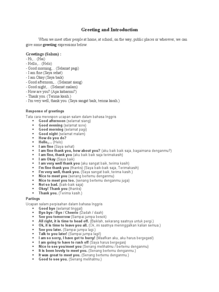 Greeting and Introduction | PDF
