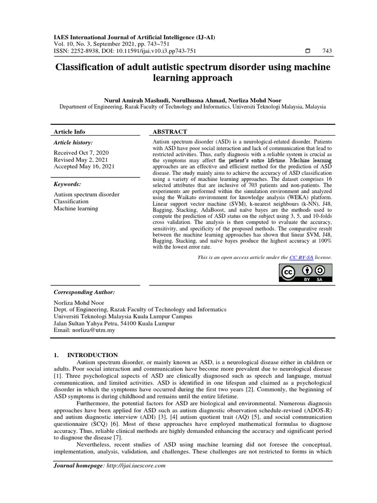 Classification Of Adult Autistic Spectrum Disorder Using Machine