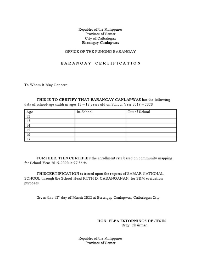 Sbm-Brgy Certification | PDF