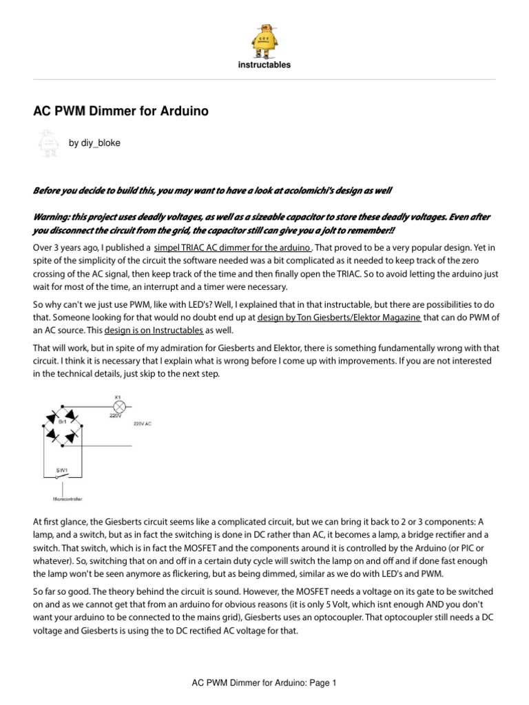 AC PWM Dimmer For Arduino | Download Free PDF | Field Effect Transistor ...