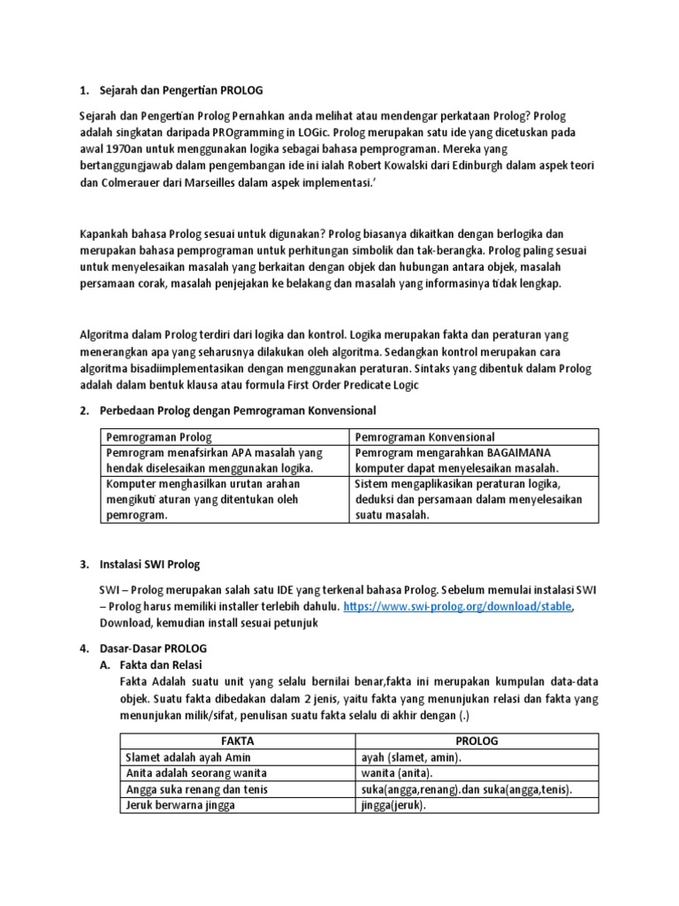 Sejarah dan Dasar Pemrograman Prolog | PDF