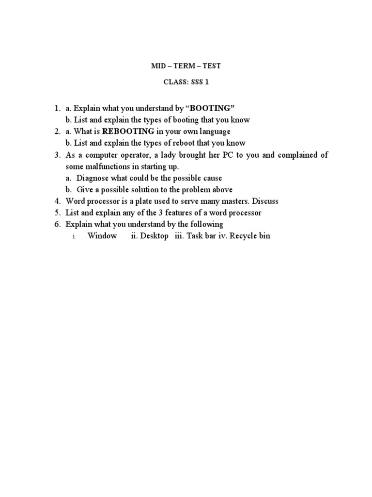 Mid - Term - Test Class: Sss 1 | PDF