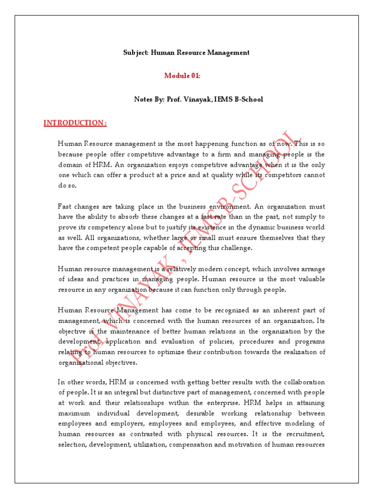 HRM Module 1 Notes Prof. Vinayak | PDF | Human Resource Management ...