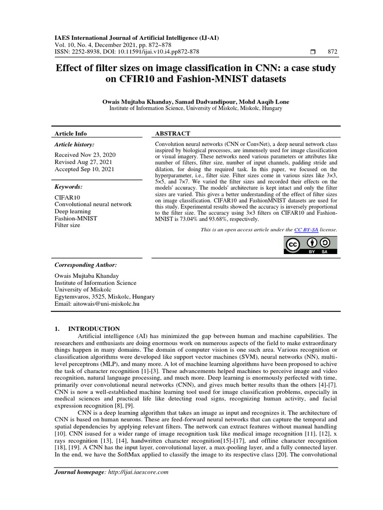 Effect of Filter Sizes On Image Classification in CNN: A Case Study On ...