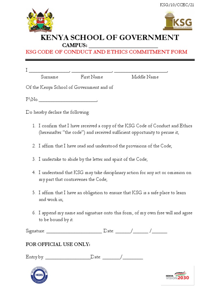 KSG Code of Conduct and Ethics Commitment Form | PDF
