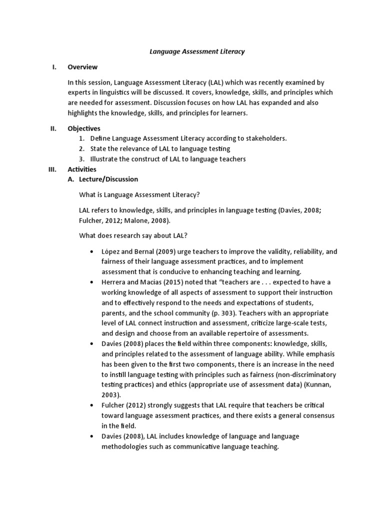Understanding Language Assessment Literacy | PDF | Educational ...