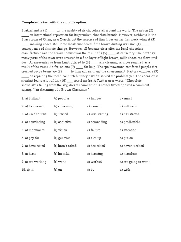 Focus2 Unit6 Cloze Test Multiple Choice Pdf Art