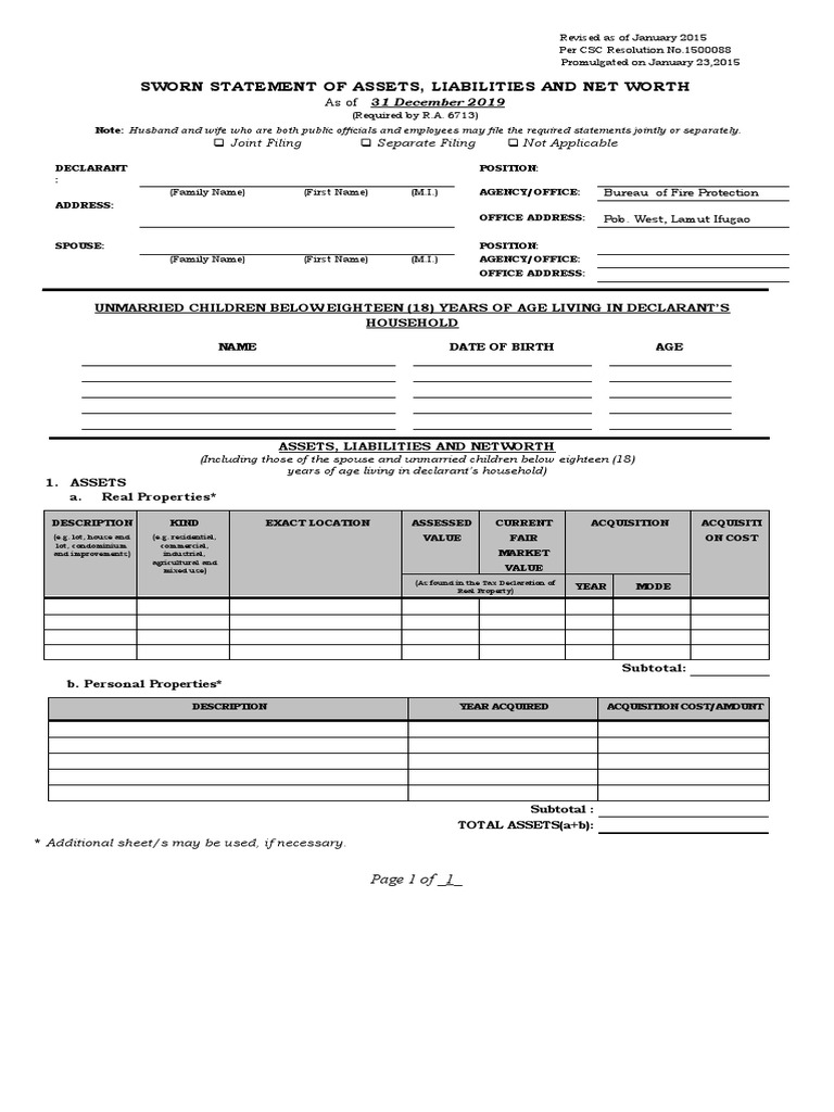 A4 blank form SALN- Copy | PDF | Net Worth | Economies