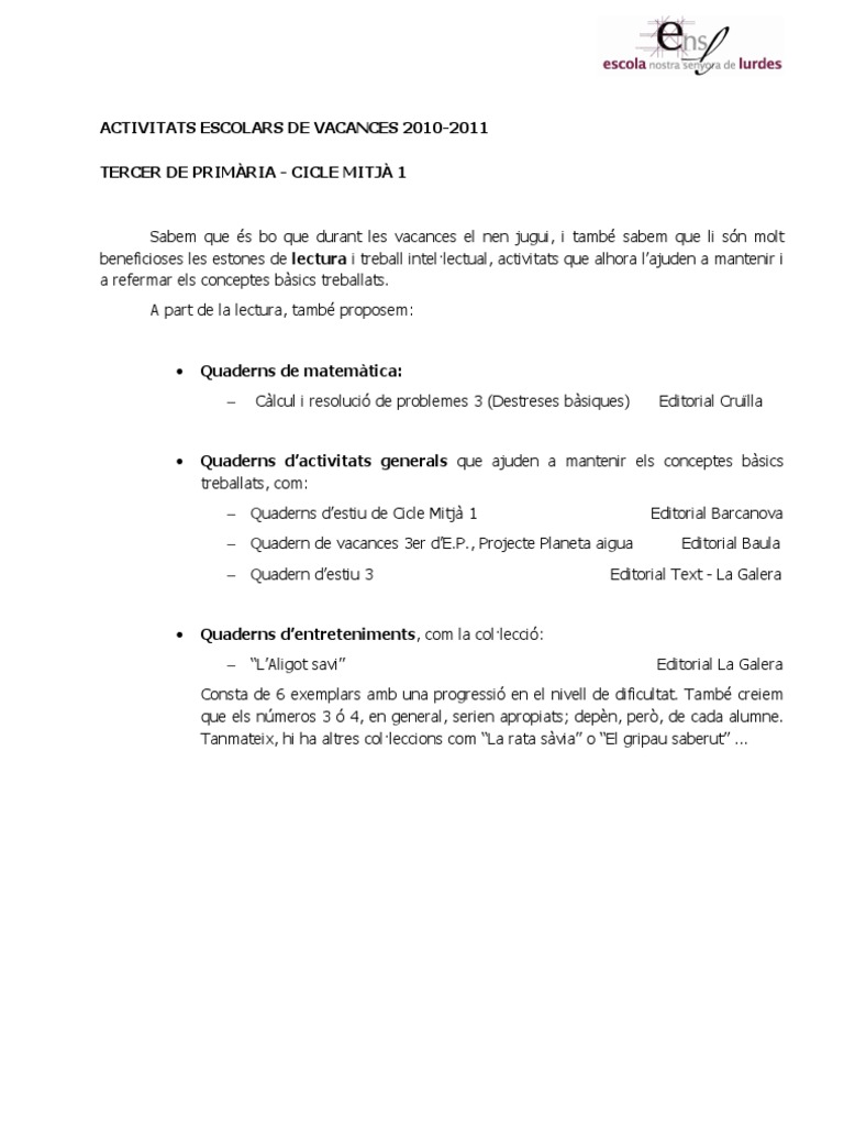 Deures de Vacances 3er | PDF