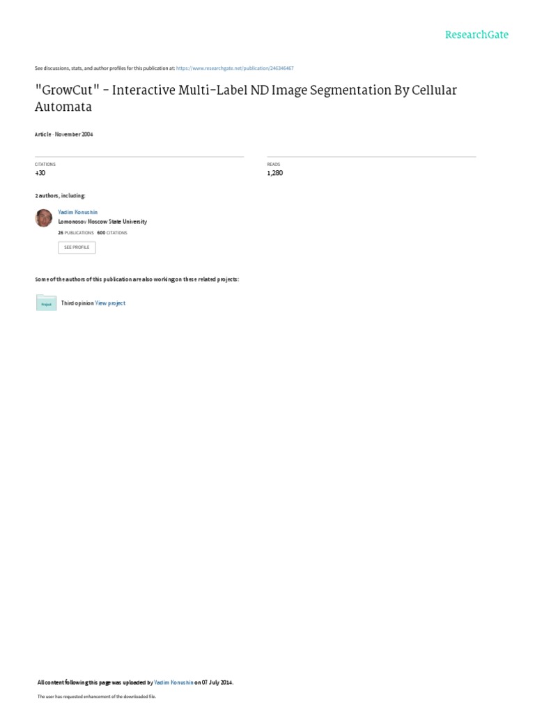 "Growcut" - Interactive Multi-Label ND Image Segmentation by Cellular Automata | PDF | Image ...