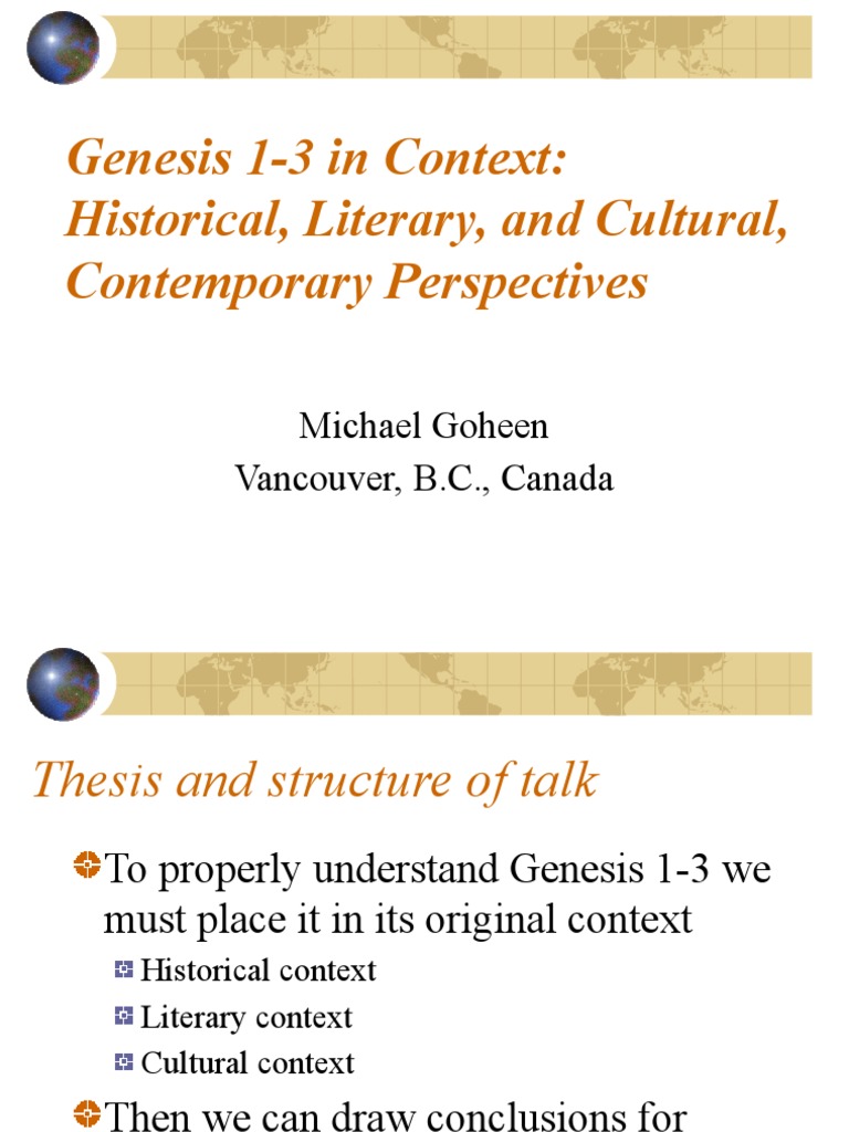 Genesis 1-3 in Context: Historical, Literary, and Cultural ...