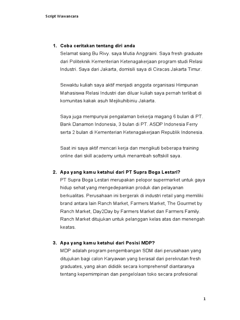 Script Wawancara | PDF | Bisnis