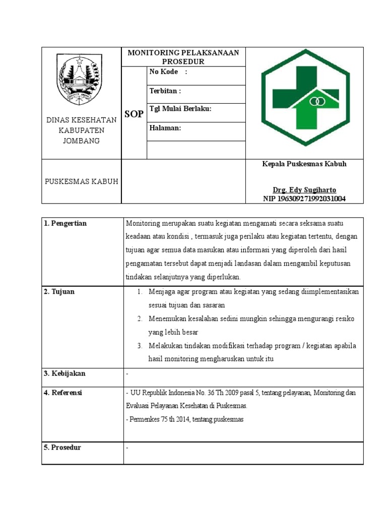 Sop Monitoring Pelaksanaan Prosedur | PDF