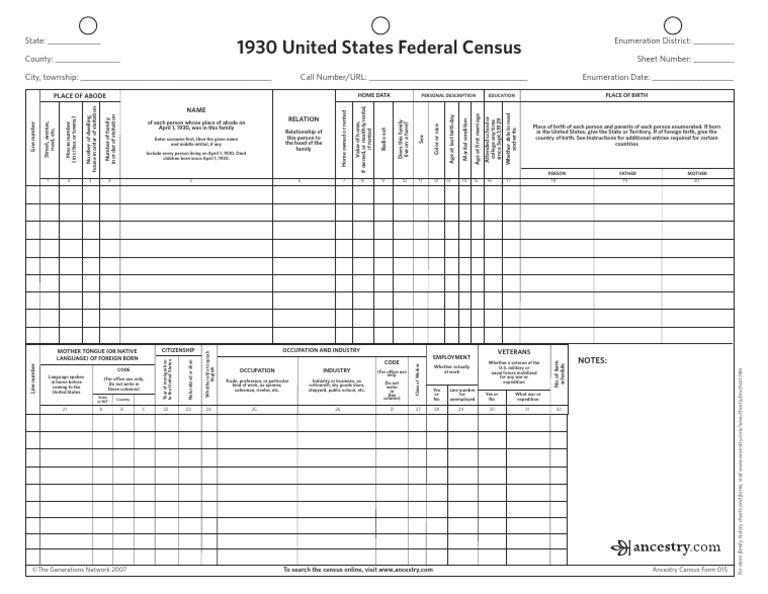 Blank 1830 Census | PDF