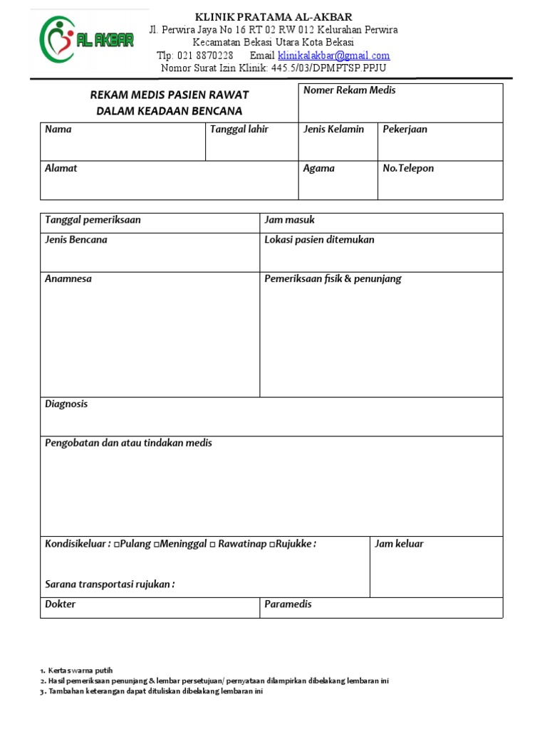 Form 5. Rekam Medis PX Rawat DLM Keadaan Bencana | PDF
