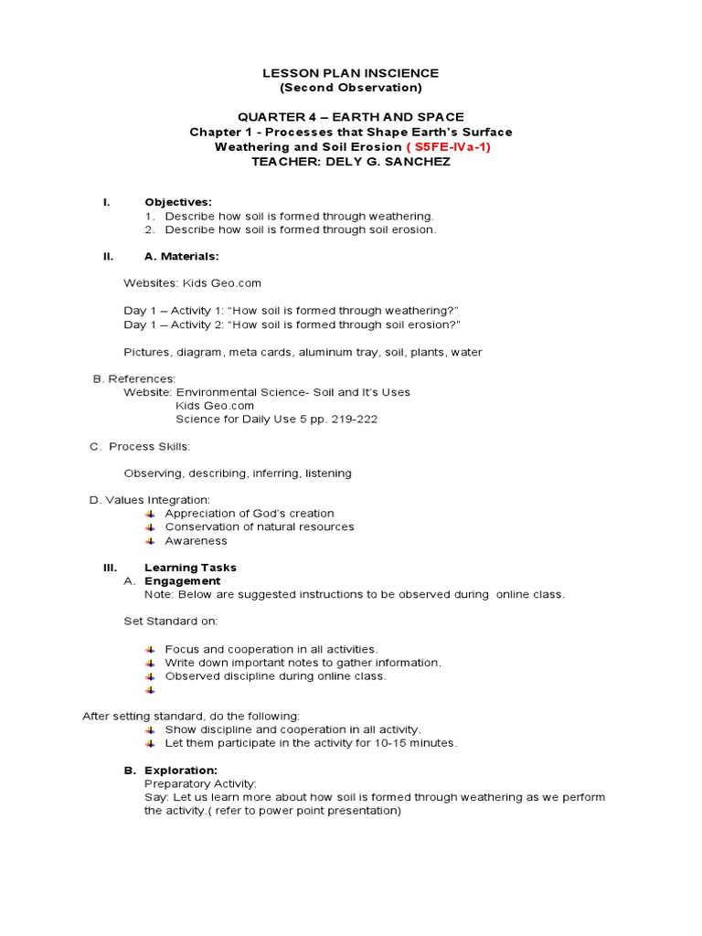 4TH Quarter Lesson Plan | PDF | Weathering | Soil