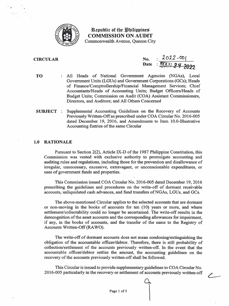 COA CIRCULAR NO. 2022 001 January 24 2022 | PDF COA CIRCULAR NO. 2022 001 January 24 2022 | PDF