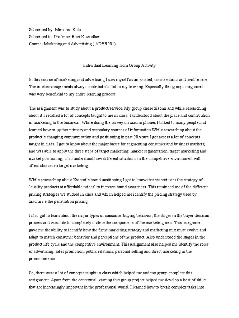 Individual Learning Report | PDF | Marketing | Learning
