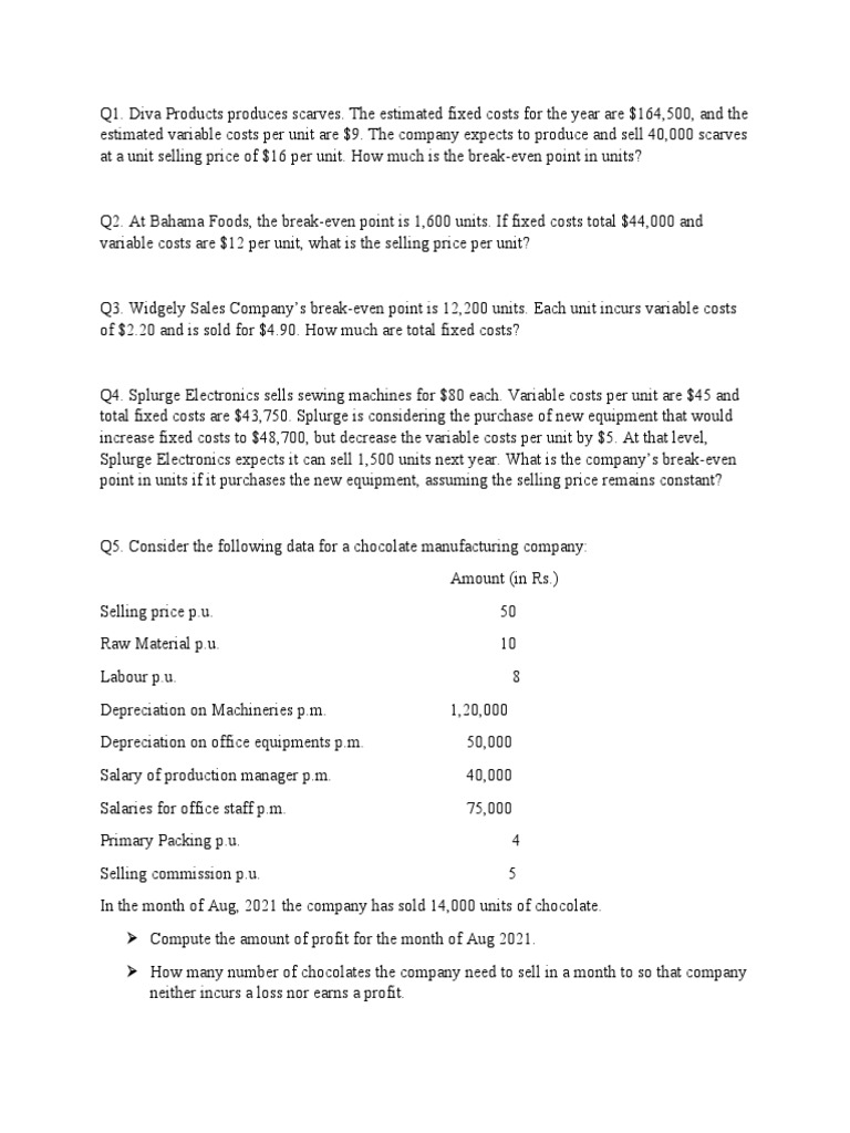 Practice ques-CVP Analysis | PDF | Cost | Financial Accounting