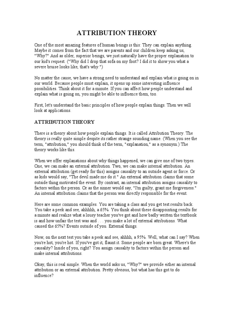 Attribution Theory | PDF | Social Psychology | Psychological Concepts