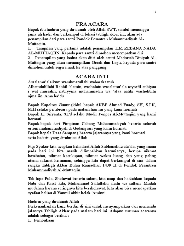 Contoh Teks MC Tabligh Akbar | PDF