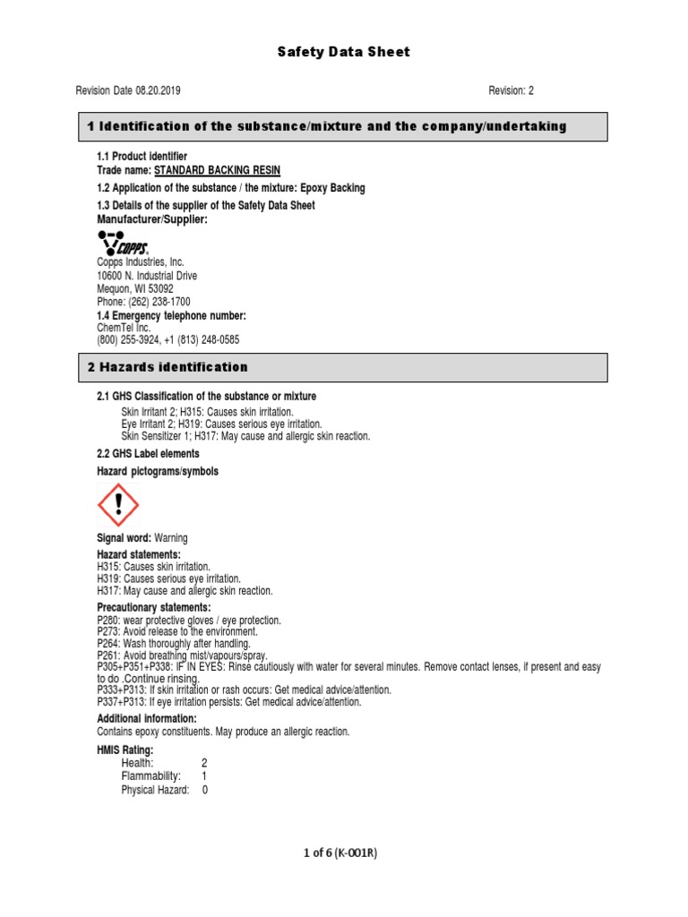 MSDS - Redbac Backing Resin K-001 | PDF | Dangerous Goods | Firefighting