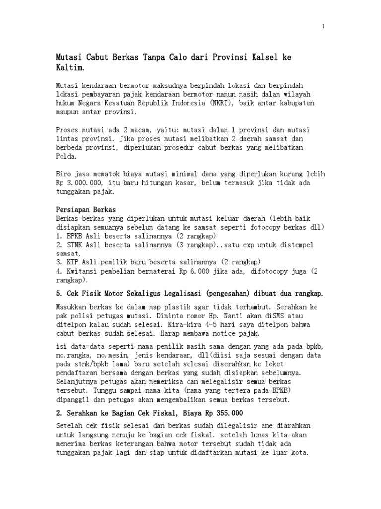 Mutasi Cabut Berkas Tanpa Calo Antar Provinsi | PDF