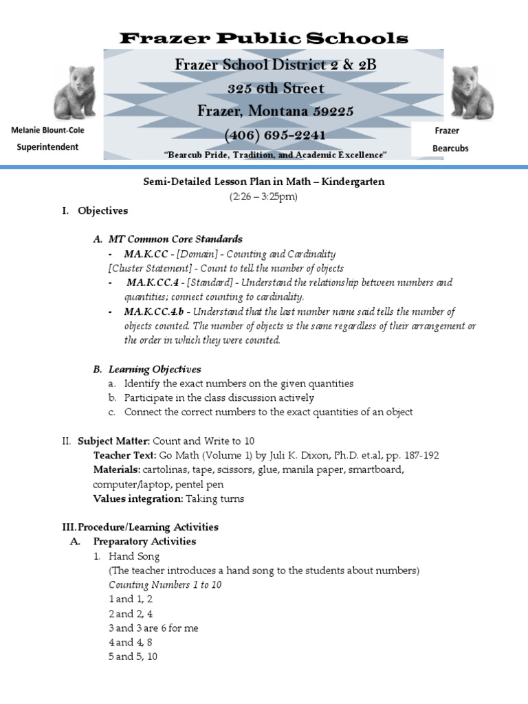 Semi-Detailed Lesson Plan in Math - Kindergarten | PDF | Lesson Plan ...