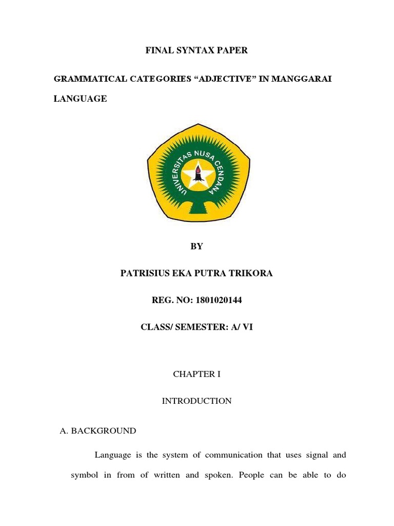 Final Paper of Syntax by Patrisius Eka Putra Trikora - 06 A | PDF | Adjective | Part Of Speech