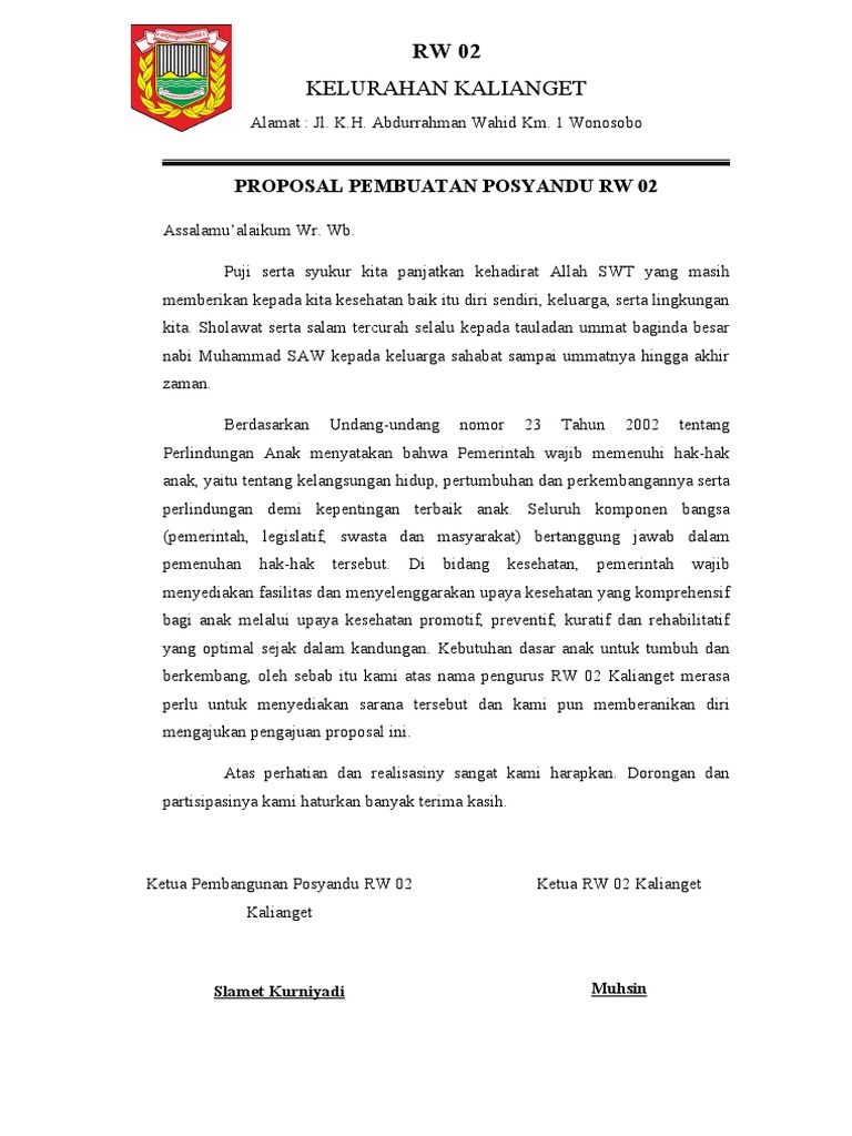 Proposal Pembangunan Posyandu RW 02 | PDF