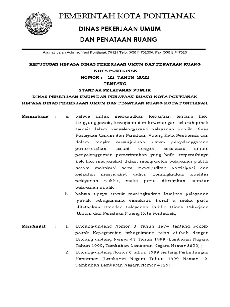 Alat Berat Keputusan Standar Pelayanan Publik DPUPR 2022 DIPAKAI | PDF