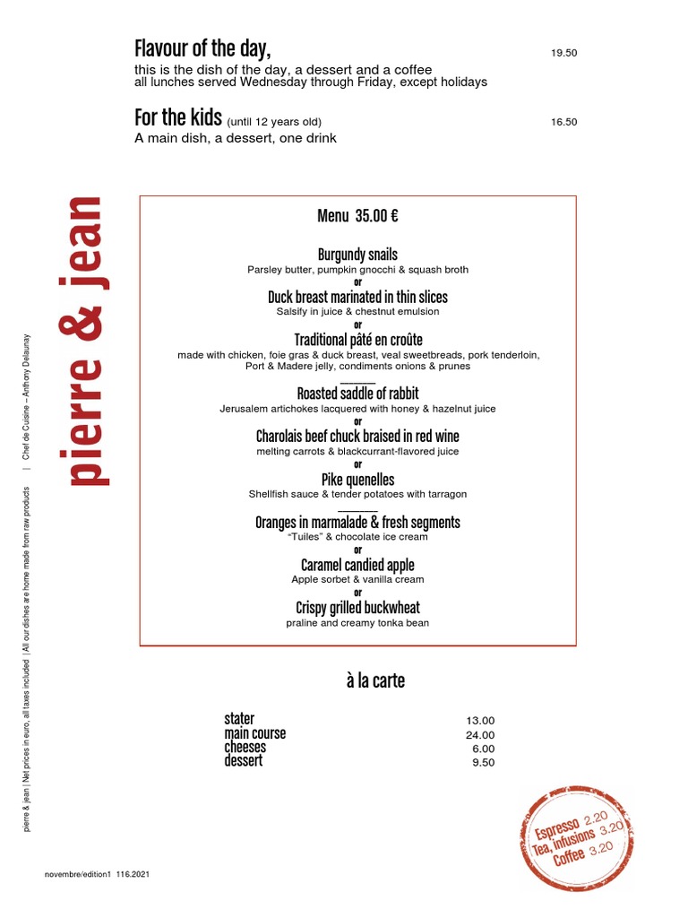 Maison Lameloise Pierre Jean - Menu Pierre Jean | PDF | Desserts | Food ...