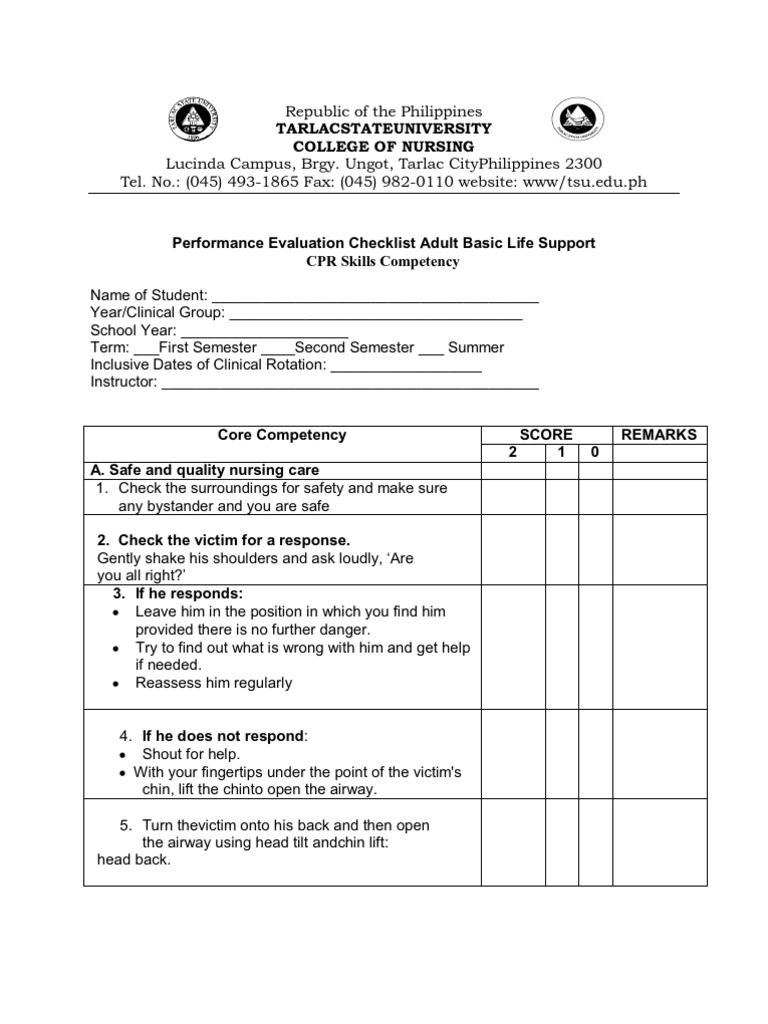 Infant CPR Skills Checklist 2024 | PDF | Cardiopulmonary Resuscitation ...