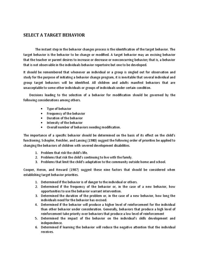 Select A Target Behavior | PDF