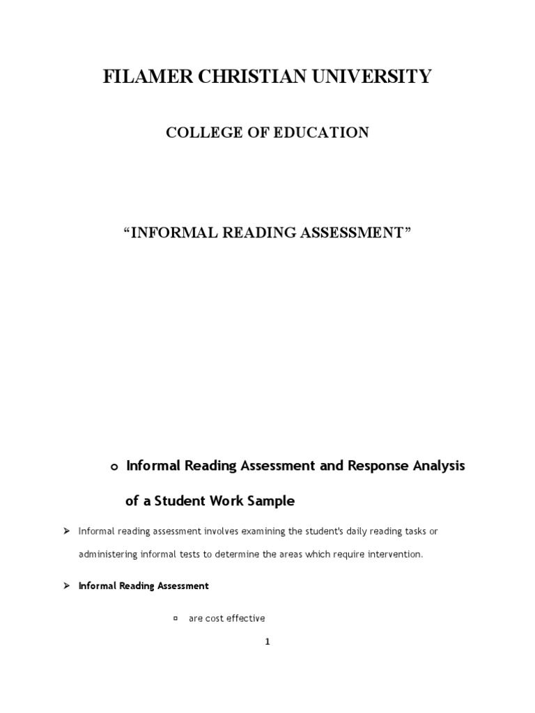 Filamer Christian University: College of Education | PDF | Reading Comprehension | Writing