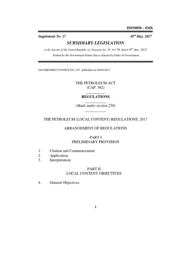 GN Petroleum Local Content Regulations 2017 GN 197 | PDF | Employment ...