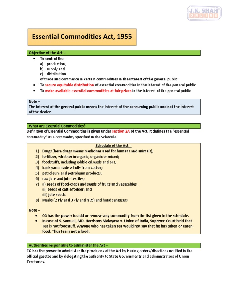 Essential Commodities Act 1955 | PDF | Criminal Procedure In South Africa | Prices