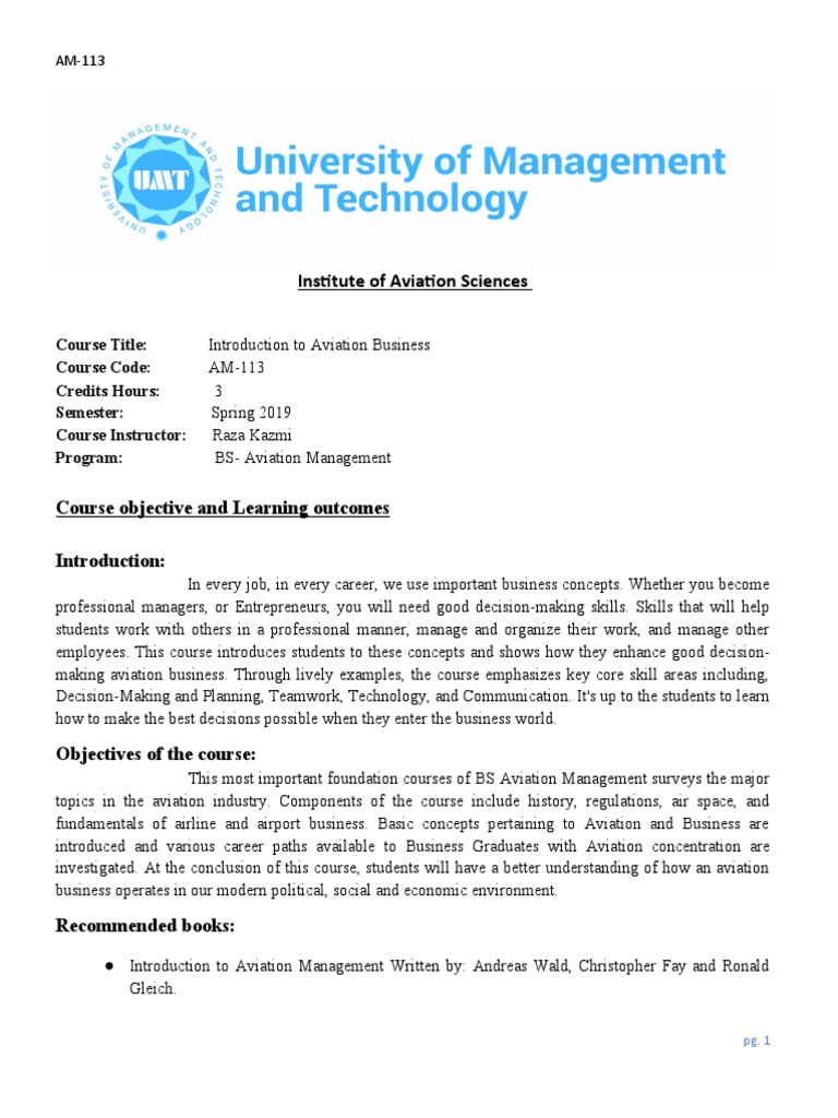 Aviation Business Course Overview | PDF | Aviation | Cognition