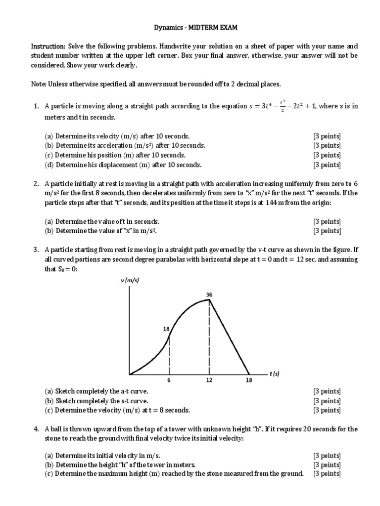 Dynamics - Midterm Exam (CE 203) | PDF | Acceleration | Velocity