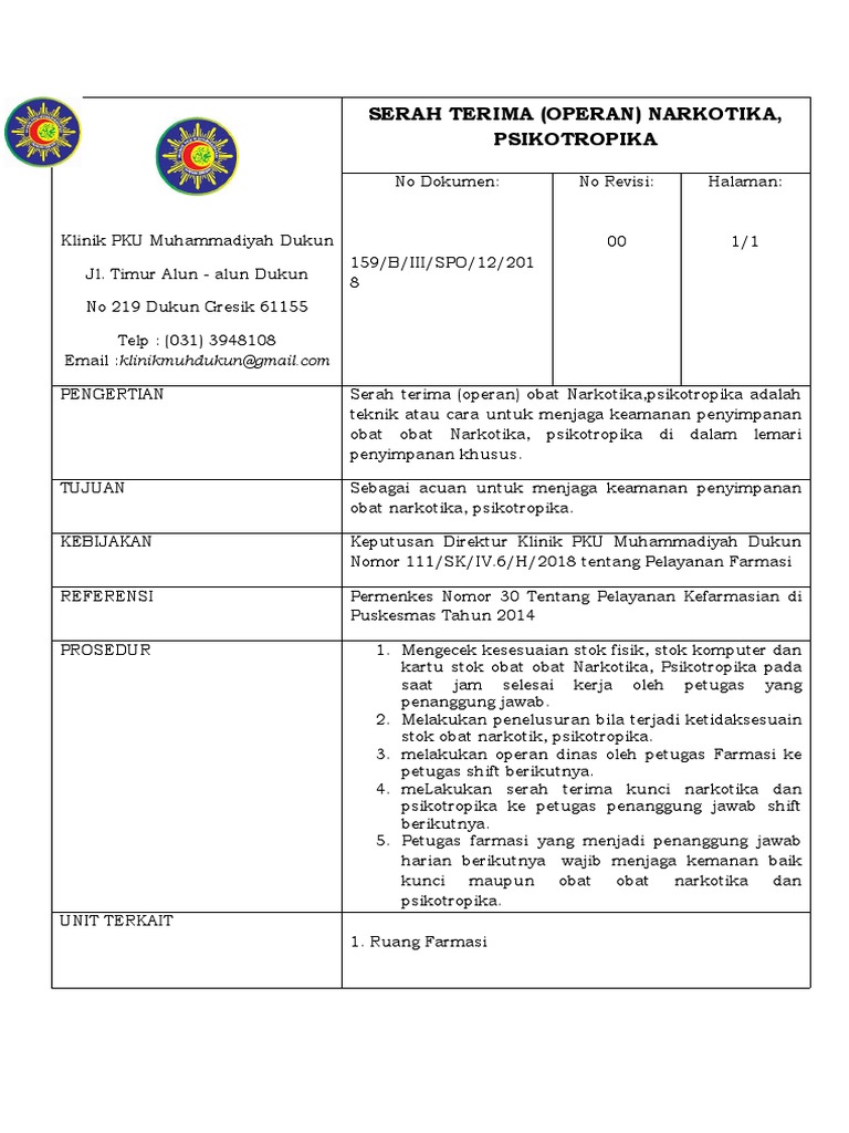 Kreteria 3.2.2 Ep 9 Sop Serah Terima Psiko Narko | PDF