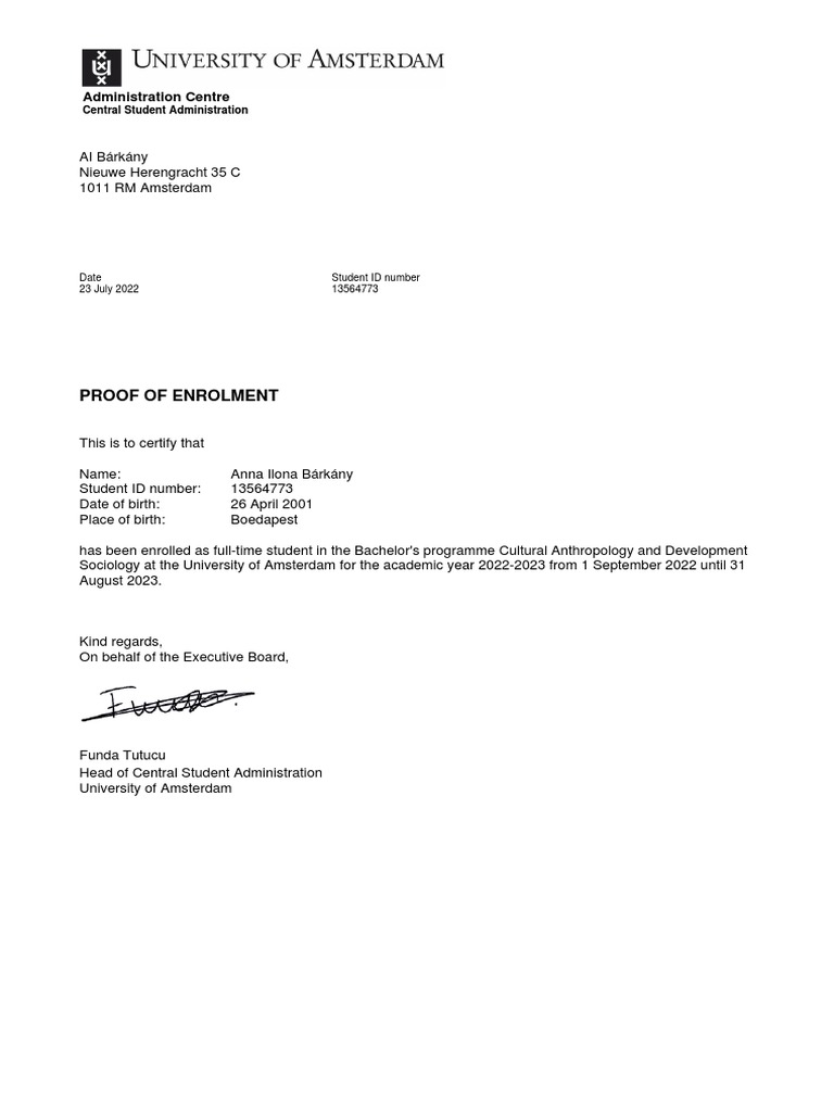 Proof of Enrolment: Administration Centre | PDF