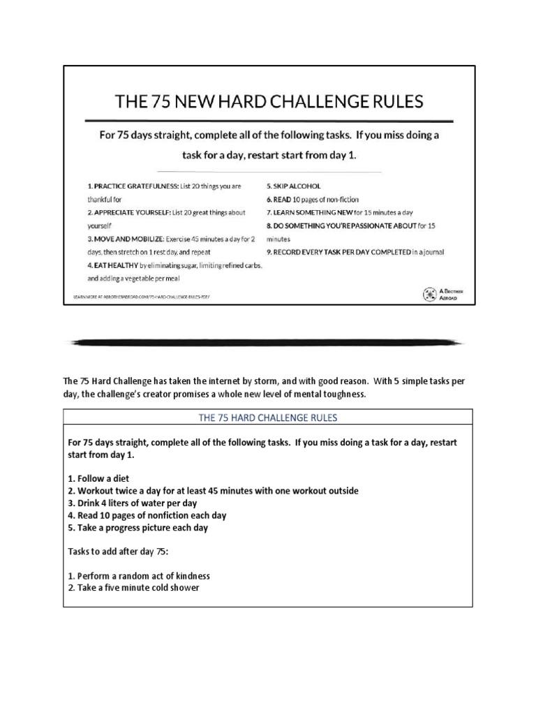 298 75 Hard Challenge Rules PDF | Download Free PDF | Physical Fitness ...