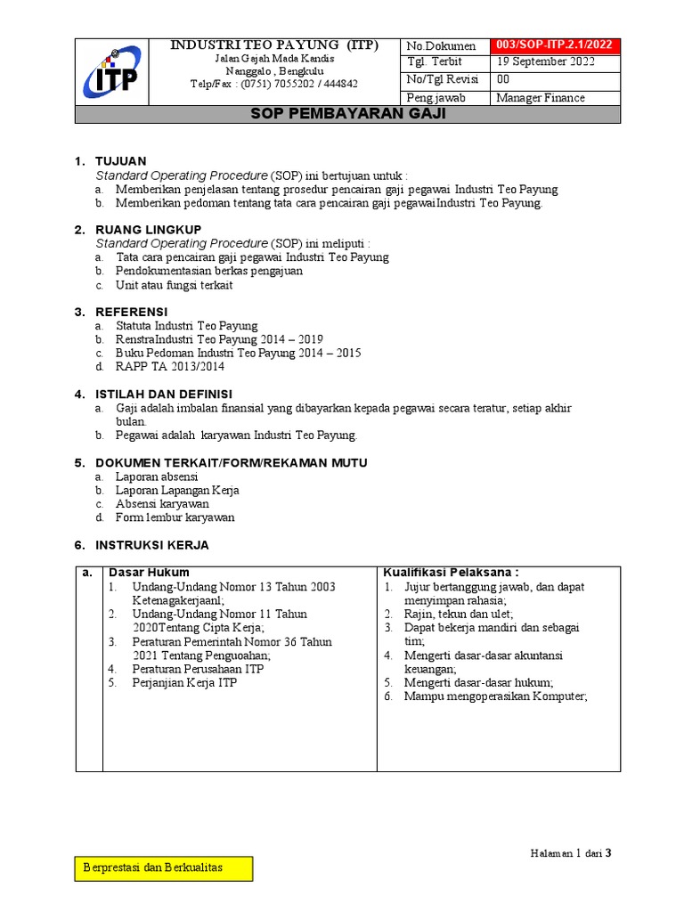 2.2 SOP Pembayaran Upah Pekerja | PDF