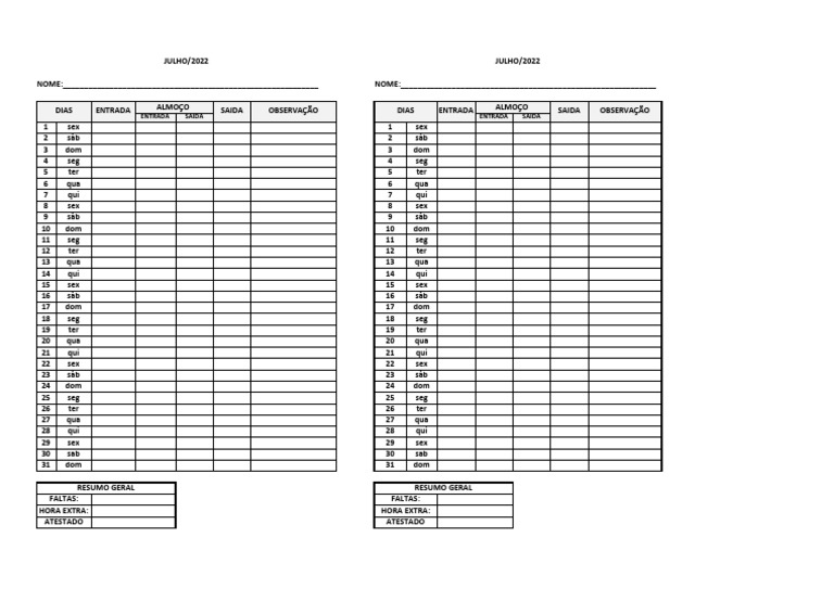 Modelo Cartão Ponto | PDF